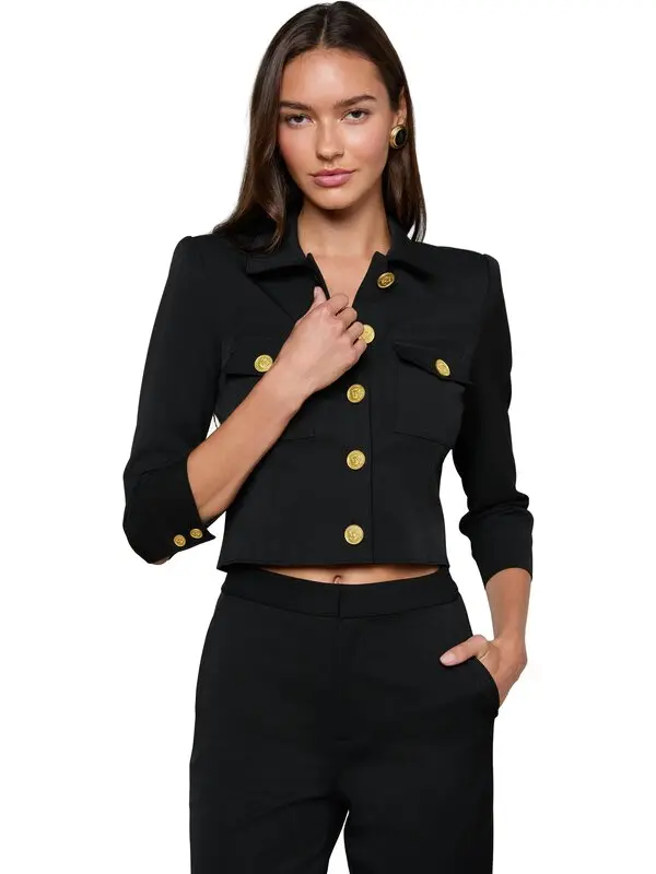 L'Agence Kumi Cropped Jacket - Black/gold Coin