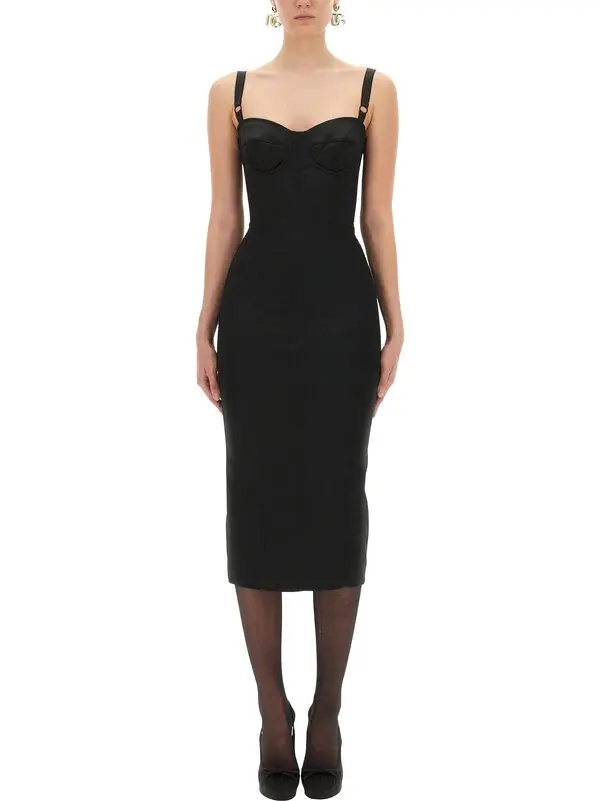 Dolce & Gabbana Satin Bustier Longuette Dress - Black