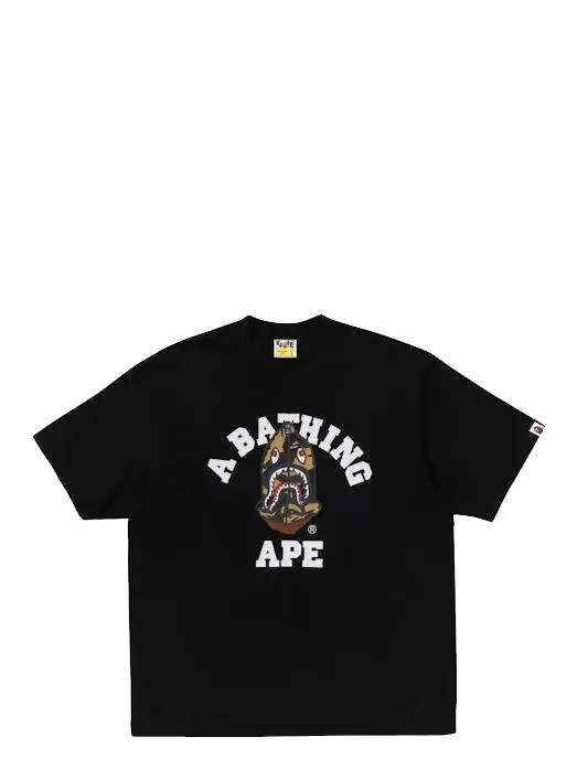 A BATHING APE 1st Camo Shark Seijin College Relaxed Fit Tee Shirt - Black