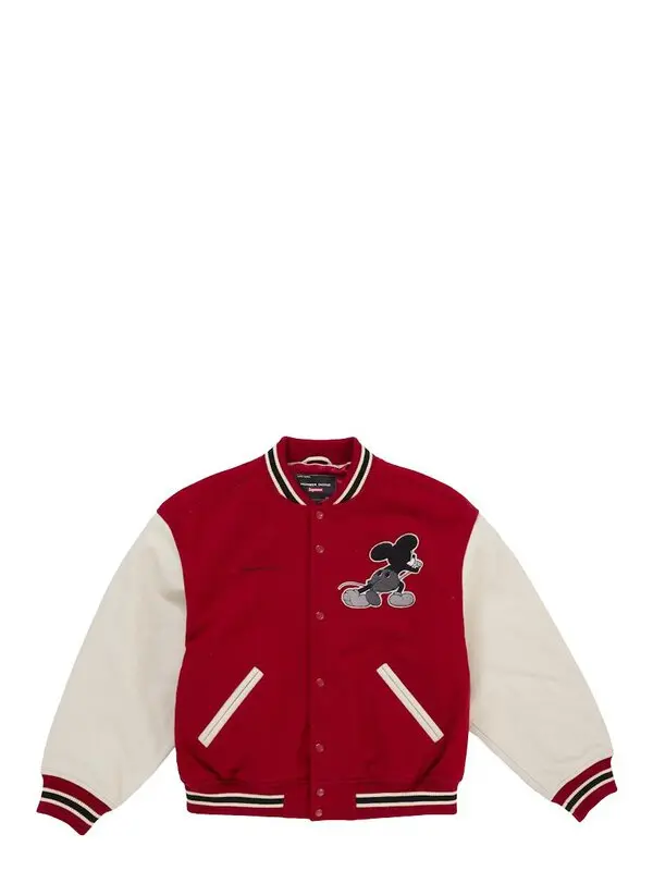 Supreme Number Ine Mickey Varsity Jacket - Red