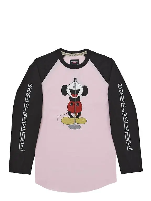 Supreme Number Ine Mickey Raglan Shirt Long Sleeve Top - Pink