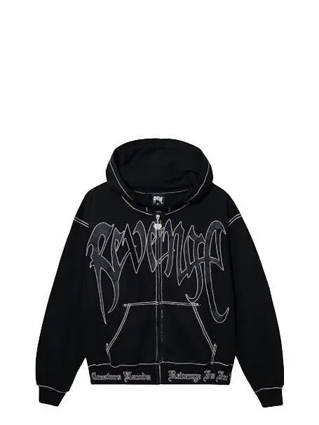 REVENGE Embroidered Zip Up Sweatshirt - Black/pink