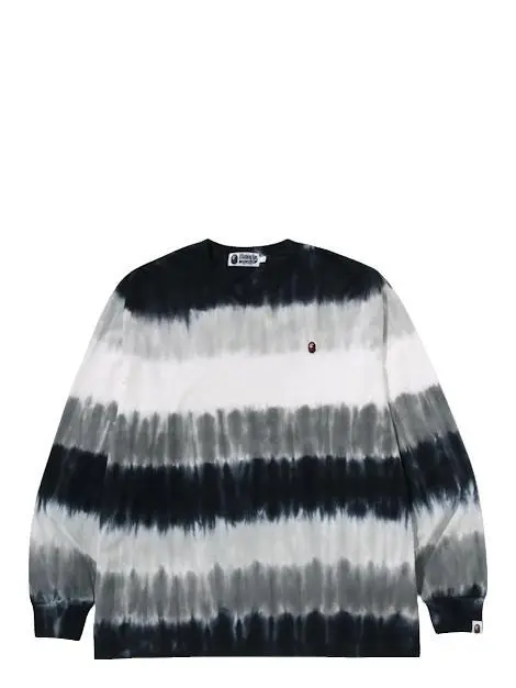 A BATHING APE Drip Stripe Relaxed Fit Long Sleeve Tee Shirt - Black