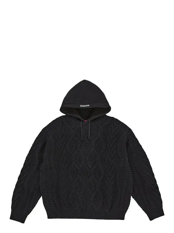 Supreme Cable Hooded Sweater - Black