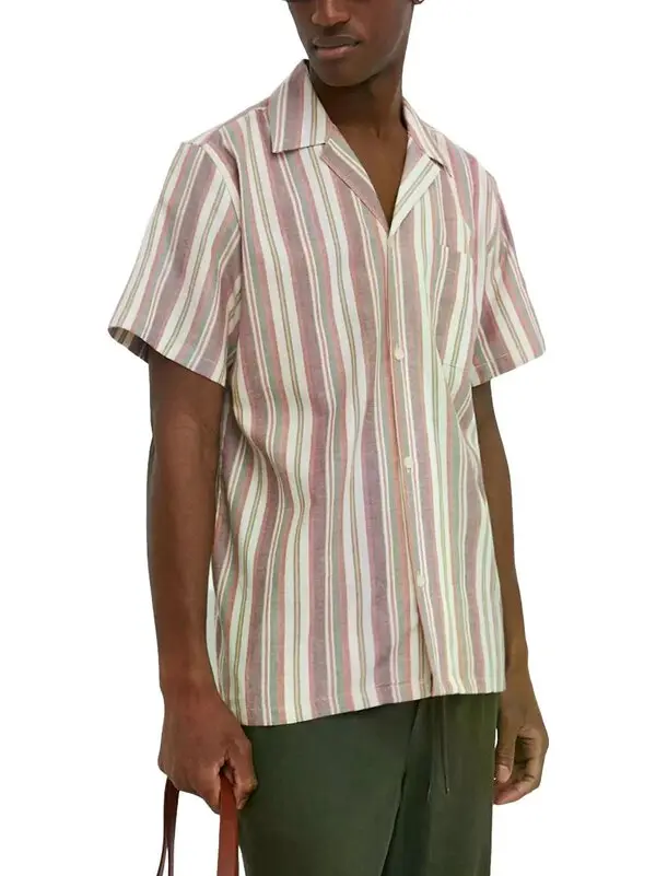 LES DEUX Striped-pattern Short-sleeve Shirt - Pink