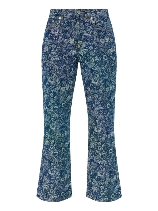 GANNI Floral-jacquard Flared Jeans - Blue