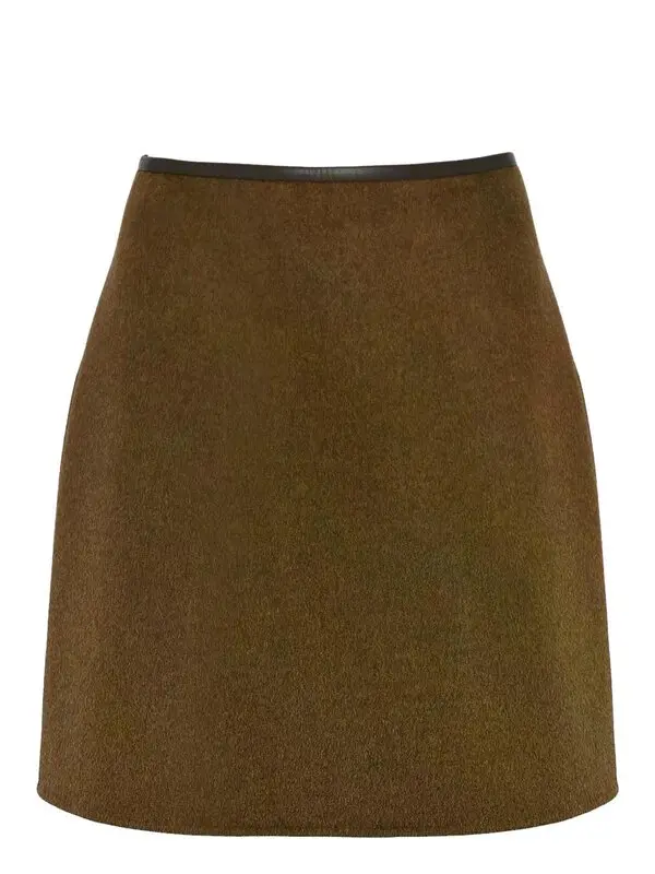 YVES SALOMON Wool-cashmere Mini Skirt With Leather Trim - Brown