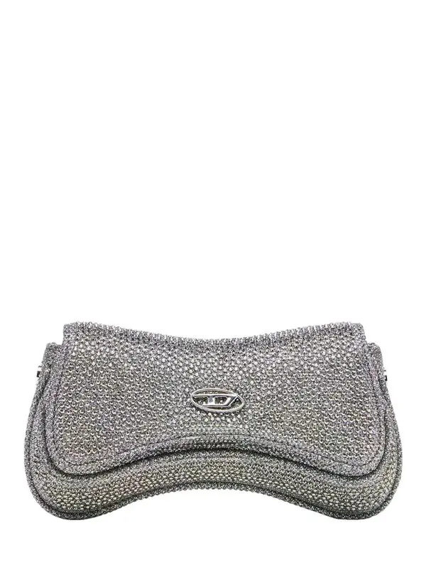 DIESEL® Crystal-embellished Logo-plaque Clutch - Silver