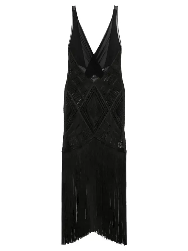 Attico Fringed Midi Dress - Black