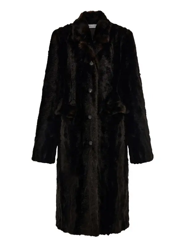 FERRAGAMO Single-breasted Faux Fur Coat - Brown