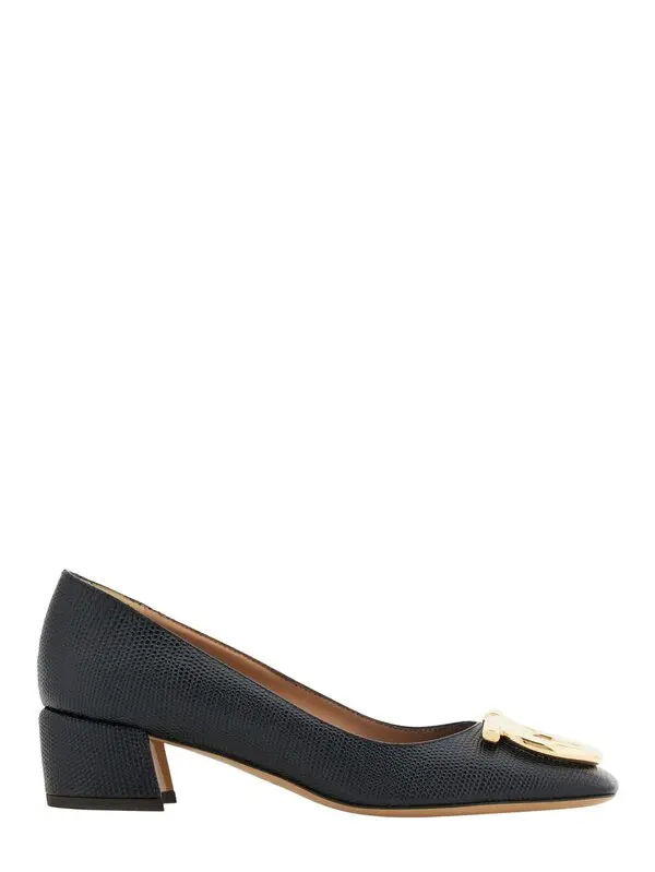 FERRAGAMO Low-heeled Pump With Maxi Gancio Detail - Black