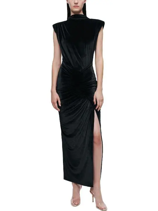 NOCTURNE High-neck Ruched Midi Dress - Black