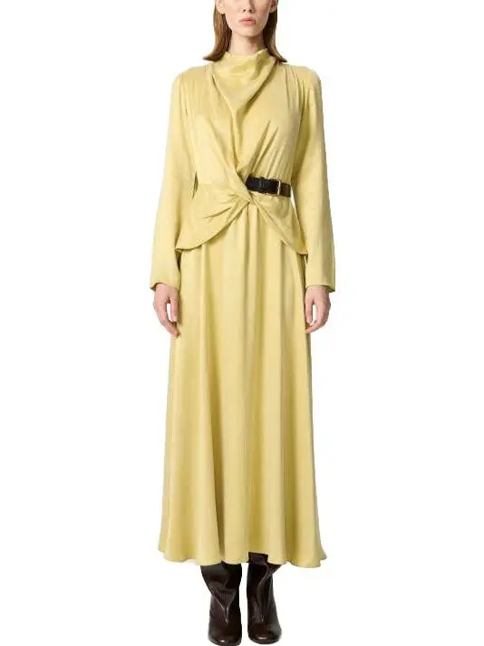 NOCTURNE Draped Belted Long-sleeve Maxi Dress - Yellow