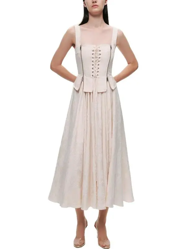 NOCTURNE Lace-up Corset Midi Dress - Ivory