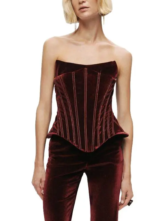 NOCTURNE Structured Velvet Strapless Bustier - Burgundy