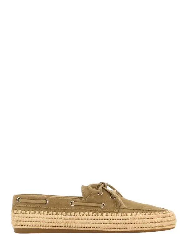 Miu Miu Suede And Raffia Loafers - Beige O Tan