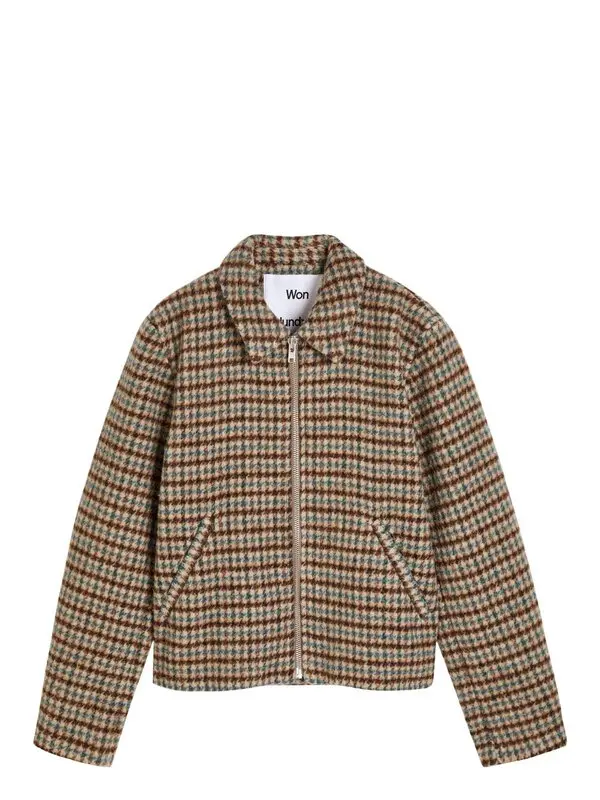 WON HUNDRED Dutton Houndstooth Brushed Wool-blend Jacket - Brown