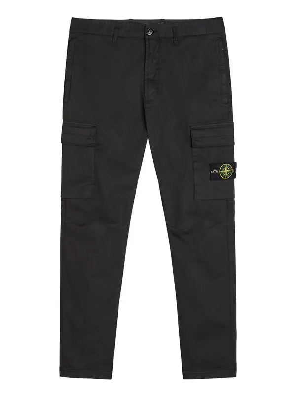 Stone Island Tapered-leg Stretch-cotton Poplin Cargo Trousers - Black