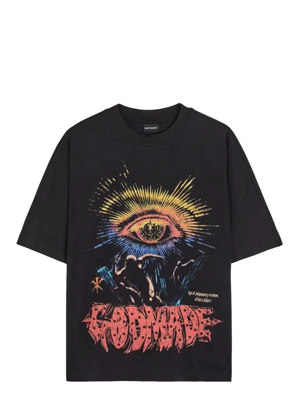 GOD MADE Gods Eye Printed Cotton T-shirt - Black