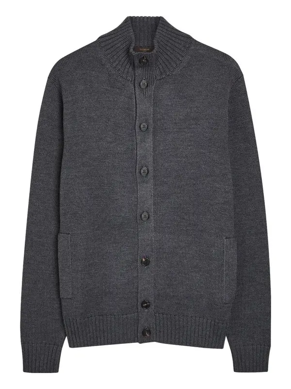 SLOWEAR High-neck Virgin Wool Cardigan - Charcoal