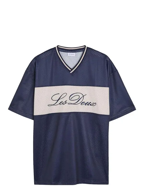 LES DEUX Bronson Logo-embroidered Perforated Mesh T-shirt - Navy