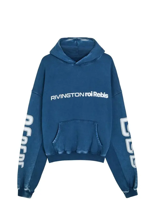 RIVINGTON ROI REBIS Metanoi Printed Hooded Cotton Sweatshirt - Navy