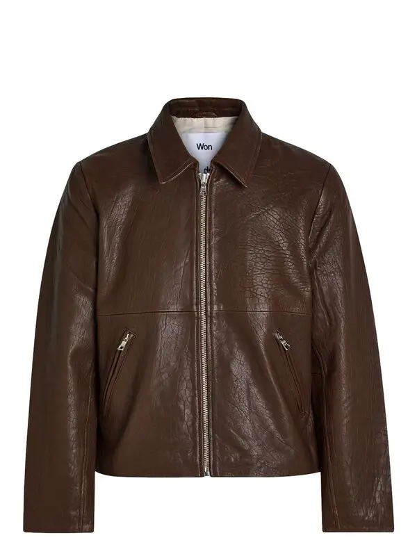 WON HUNDRED Dutton Textured Leather Jacket - Dark Red