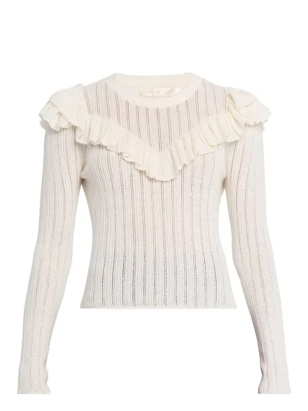 LoveShackFancy Presla Pointelle Ruffle Sweater - Dove Blanc