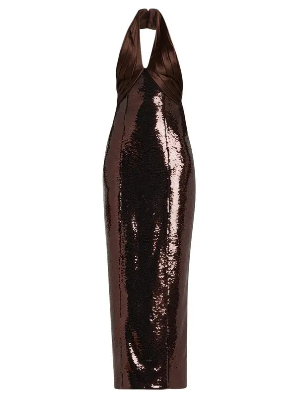 Retrofete Tamra Sequin Halter Dress - Brown