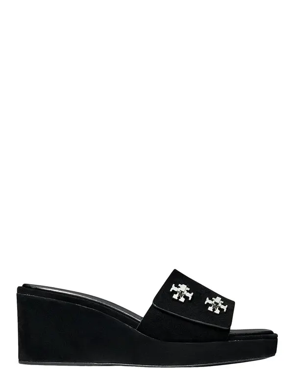 Tory Burch Turnlock Suede Wedge Sandals - Perfect Bl