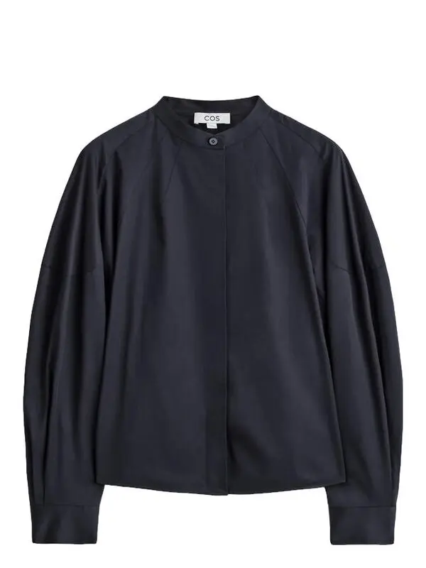 Cos Collarless Cotton Shirt - Navy