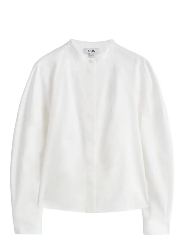 Cos Collarless Cotton Shirt - White
