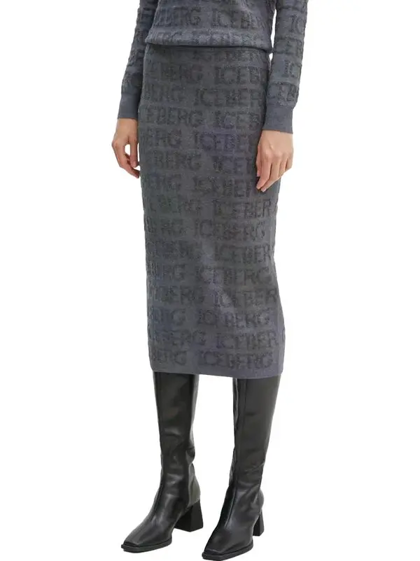 Iceberg Logo-jacquard Midi Skirt - Grey