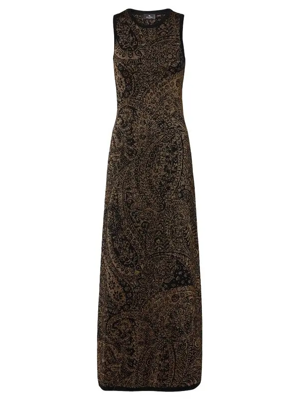 Etro Wool-blend Jacquard Maxi Dress - Black