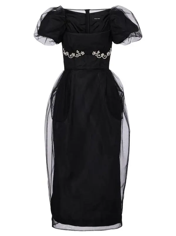Simone Rocha Embroidered Tulle Midi Dress - Black