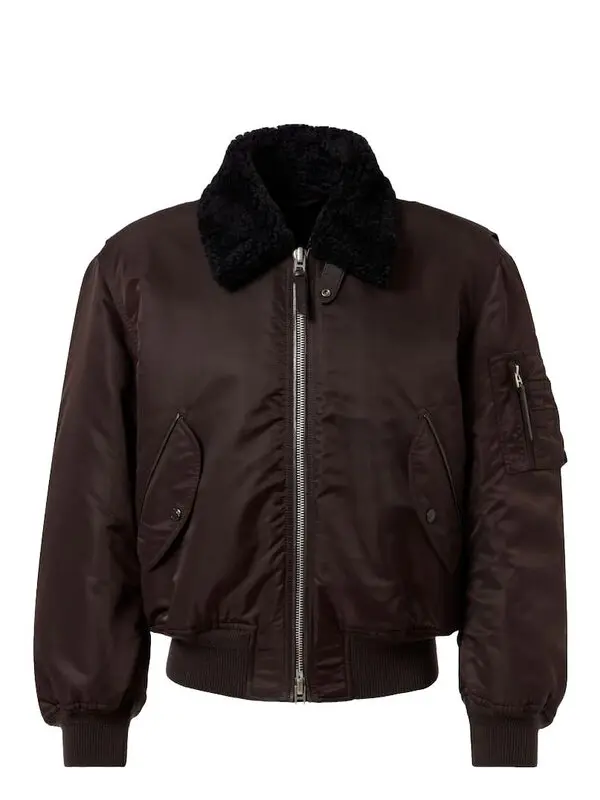 TOM FORD Shearling-trimmed Satin Bomber Jacket - Brown