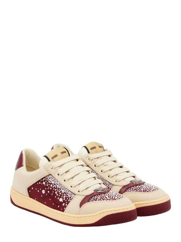 Gucci Screener Embellished Canvas And Leather Sneakers - Burgundy