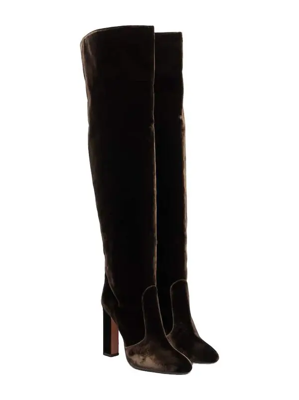 AQUAZZURA Joplin 105 Velvet Knee-high Boots - Brown
