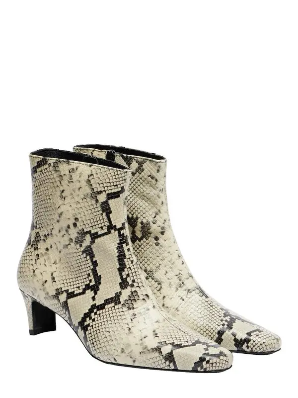 Staud Wally Snake-effect Leather Ankle Boots - White