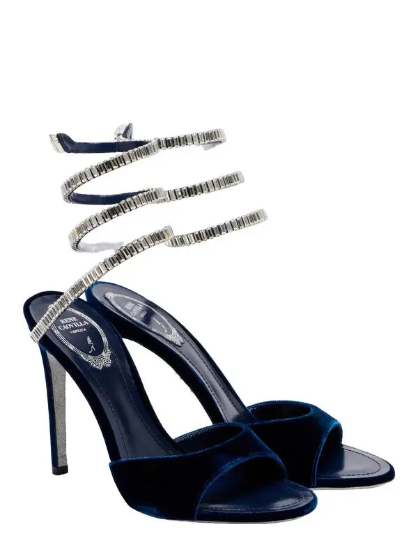 Rene Caovilla Spark 105 Embellished Velvet Sandals - Blue
