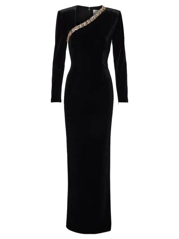 Roland Mouret Embellished Velvet Gown - Black