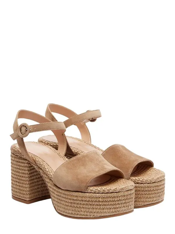 GIANVITO ROSSI Carol Suede Espadrille Wedges - Beige