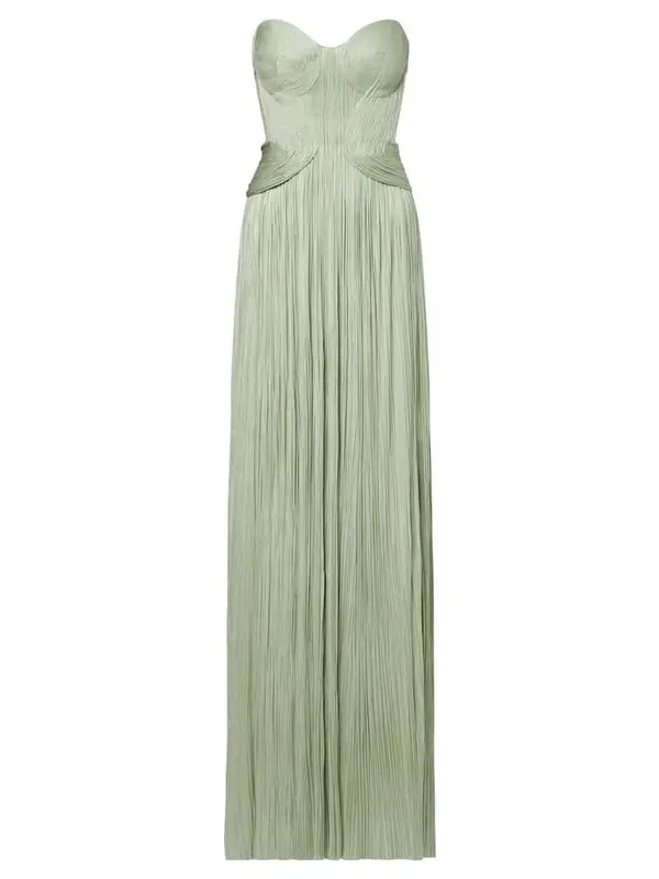MARIA LUCIA HOHAN Kamina Cutout Silk Tulle Bustier Gown - Green