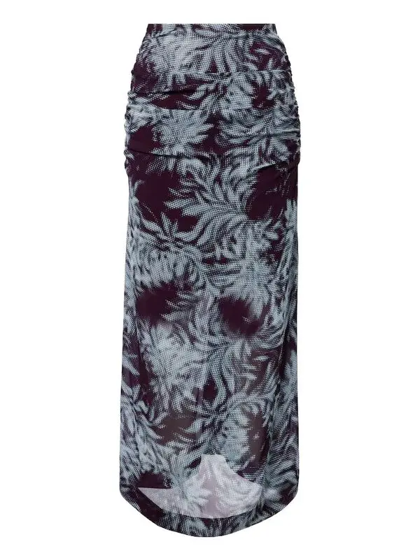 Dries Van Noten Printed Ruched Midi Skirt - Burgundy
