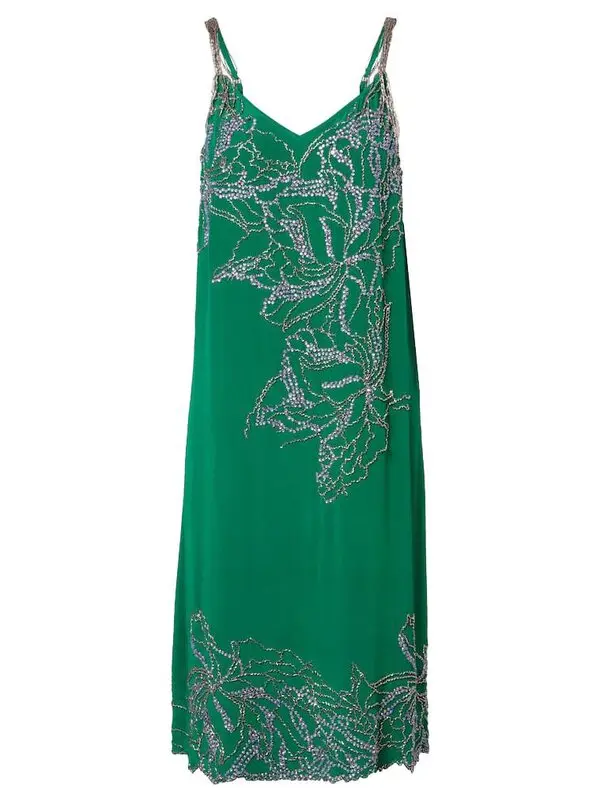 Dries Van Noten Beaded Silk Slip Dress - Green