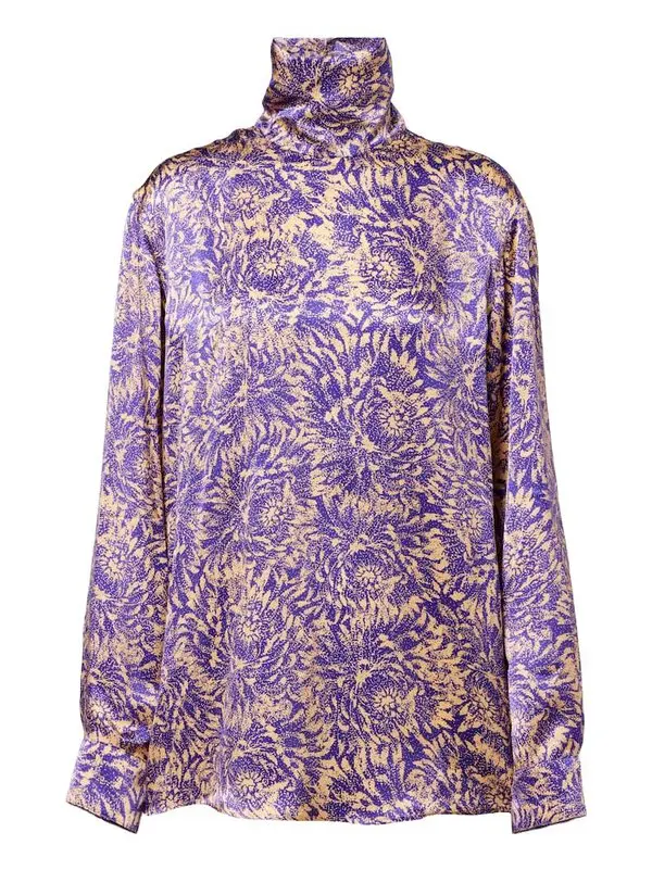 Dries Van Noten Floral Silk Satin Blouse - Purple