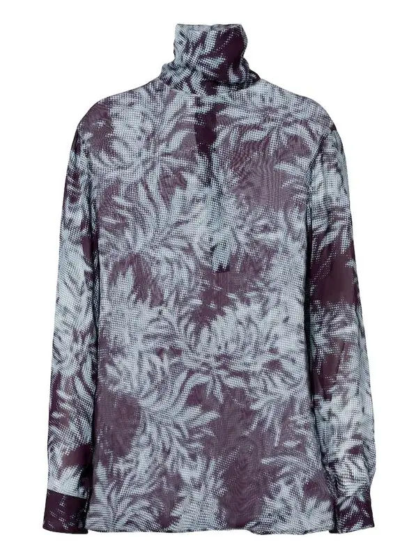 Dries Van Noten Printed Sheer Chiffon Turtleneck Top - Multicoloured