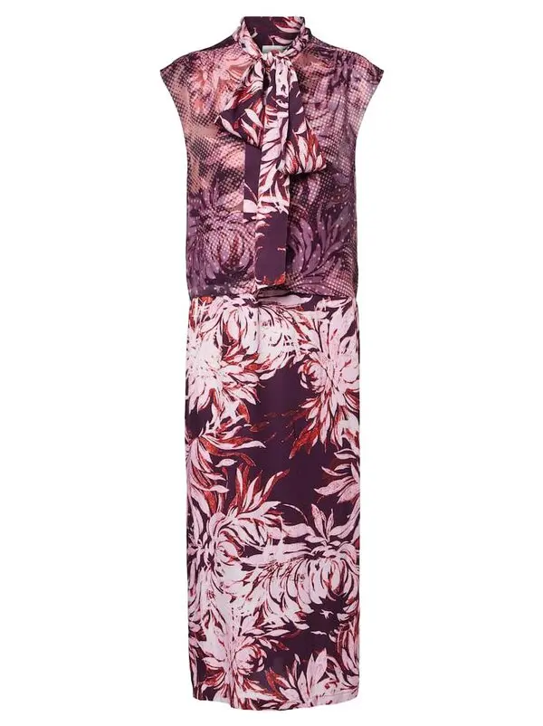 Dries Van Noten Printed Tie-neck Midi Dress - Burgundy