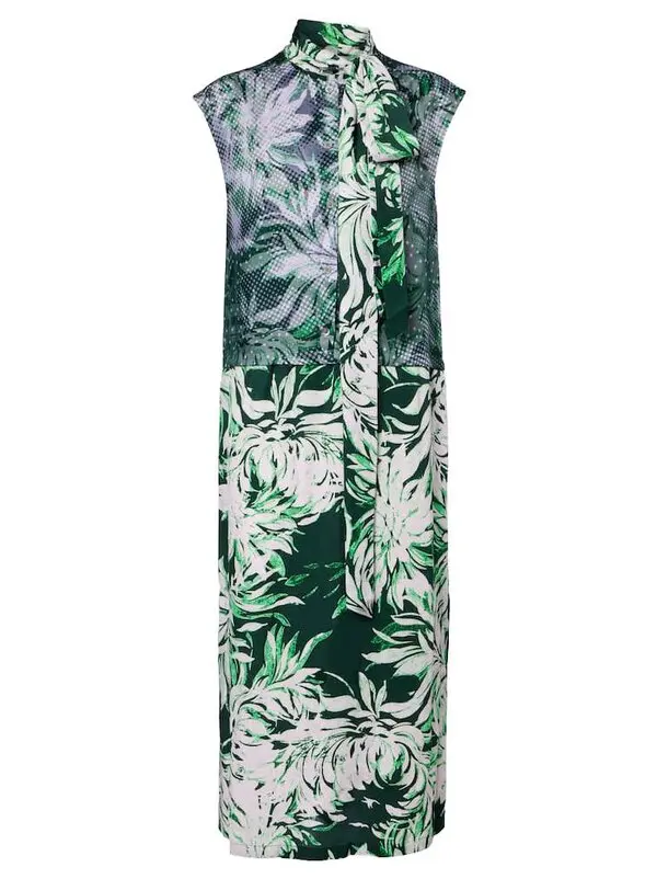 Dries Van Noten Printed Tie-neck Midi Dress - Green