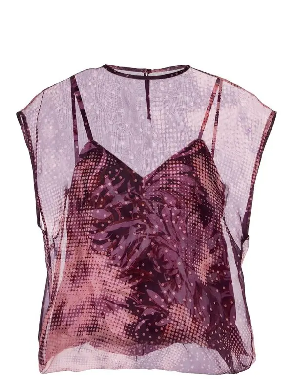Dries Van Noten Layered Printed Silk-blend Top - Burgundy